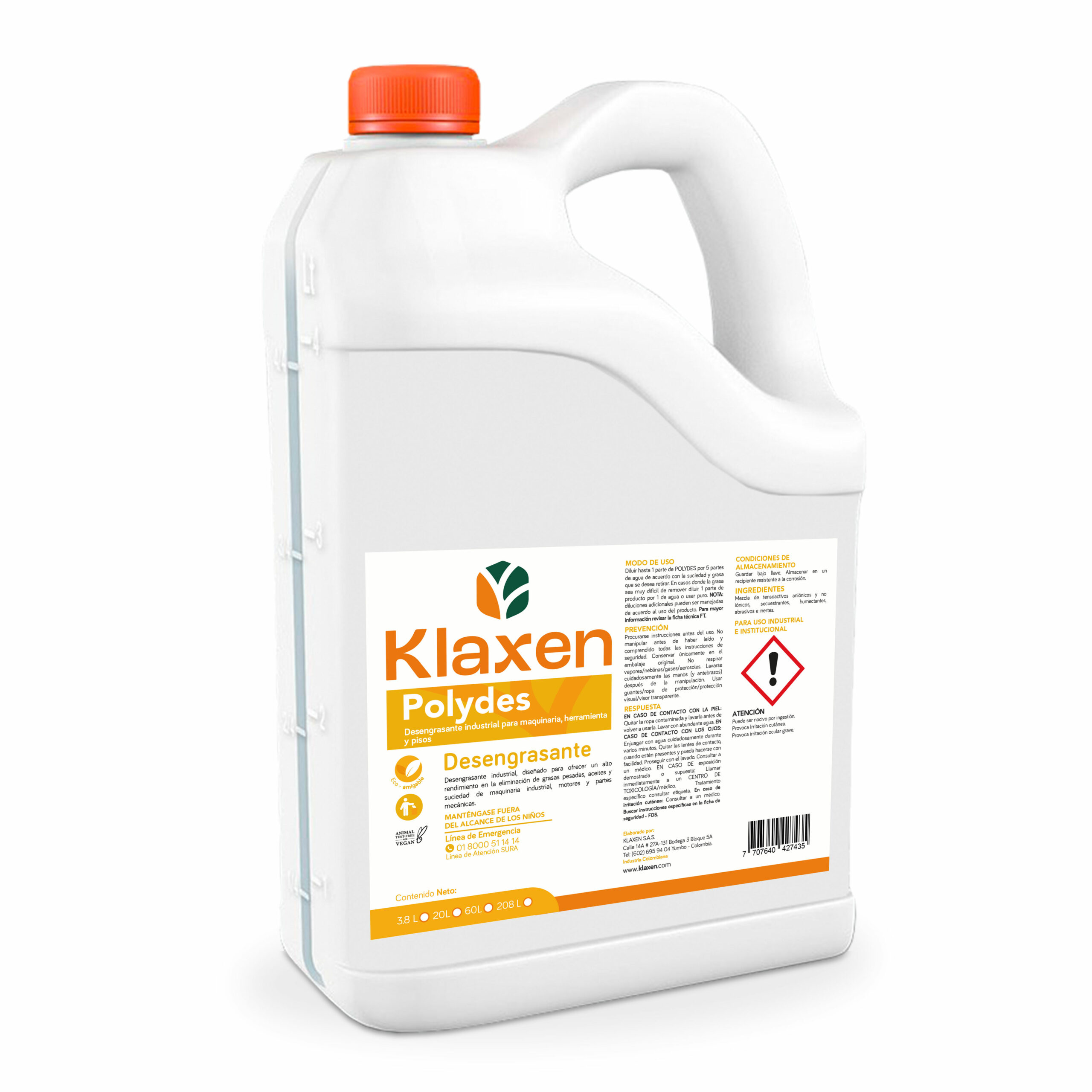 Polydes: Desengrasante Industrial para Maquinaria y Pisos 3.8L - Klaxen